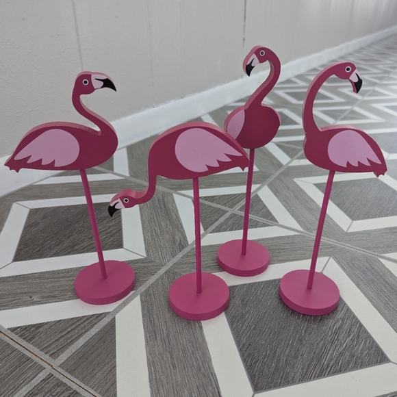 Accents | Set Of 4 Decorative Wooden Flamingos | Poshmark